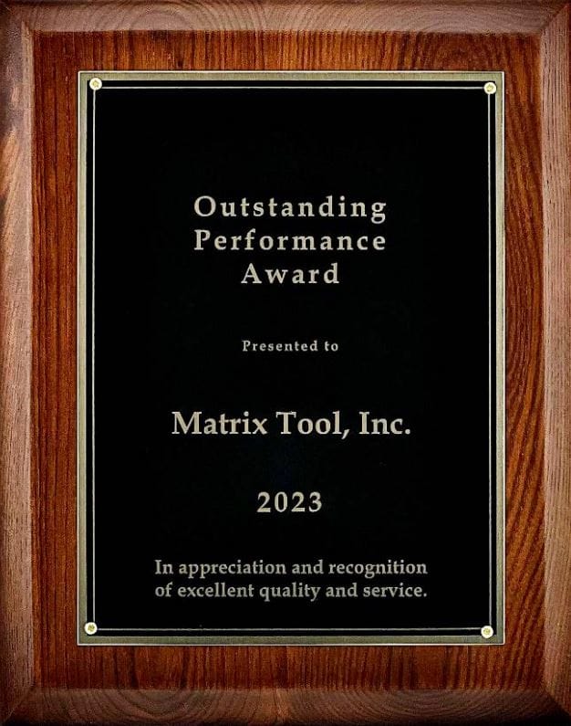 2023 Supplier Outstanding Performance Award | Matrix Tool